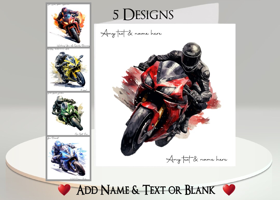 Biker Card: Add Your Text + Name, Inside Message, 5 Designs. Motorcycle ...