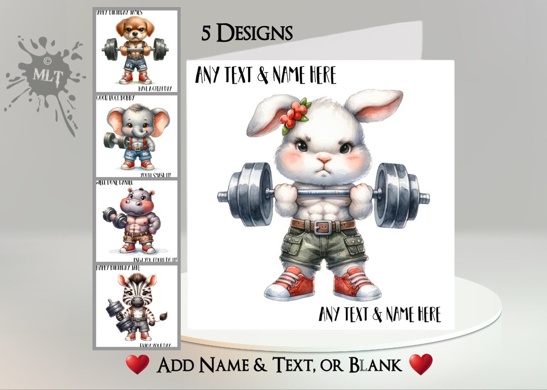Animal Weightlifter Card: Add Your Text + Name ~ Inside Message ...