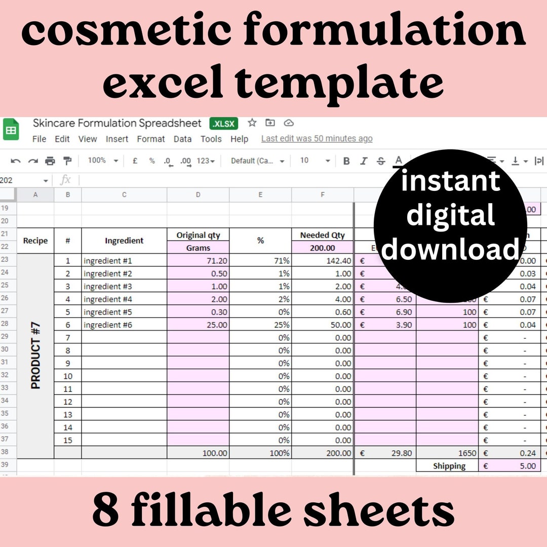 Skincare Formulation Spreadsheet and Calculator Cosmetic Calculator ...