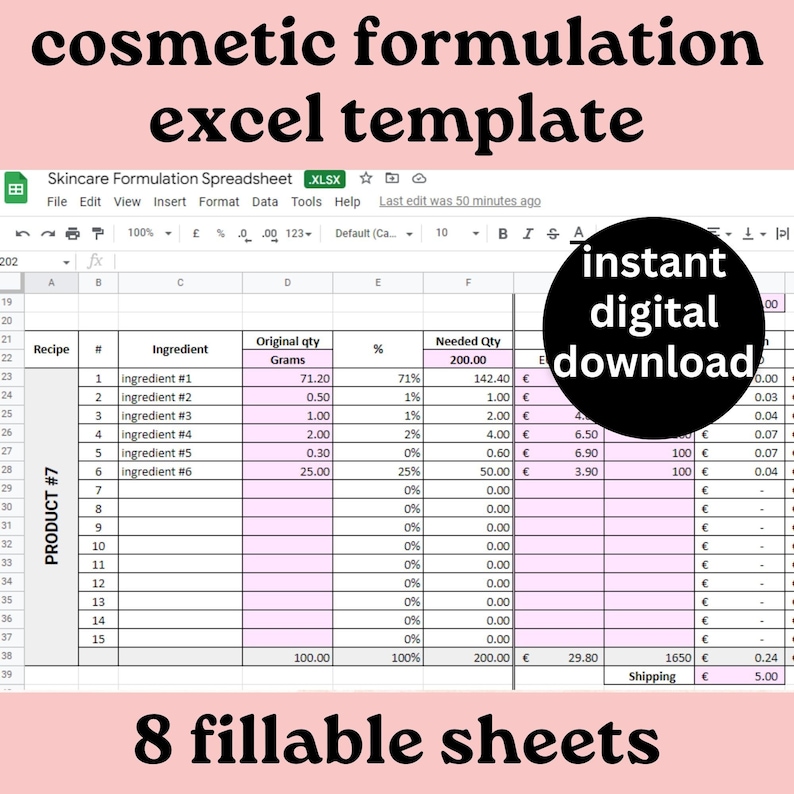Skincare Formulation Spreadsheet and Calculator | Cosmetic Calculator ...