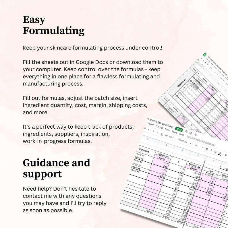 Skincare Formulation Spreadsheet and Calculator | Cosmetic Calculator ...