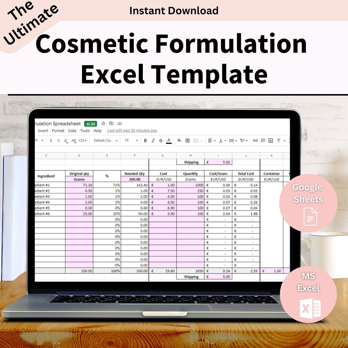 Skincare Formulation Spreadsheet and Calculator | Cosmetic Calculator ...
