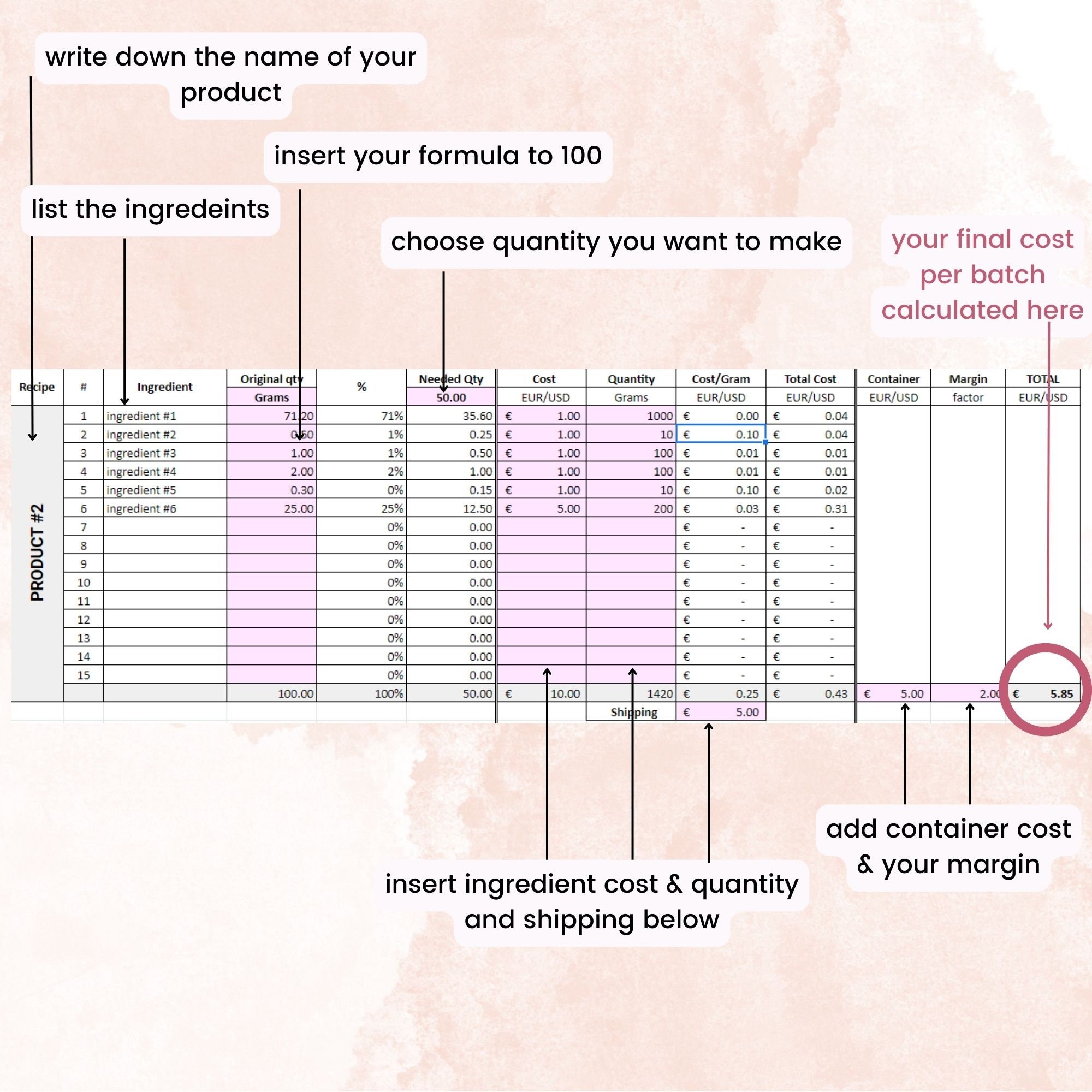 Skincare Formulation Spreadsheet And Calculator Cosmetic Calculator Excel Template Skincare 