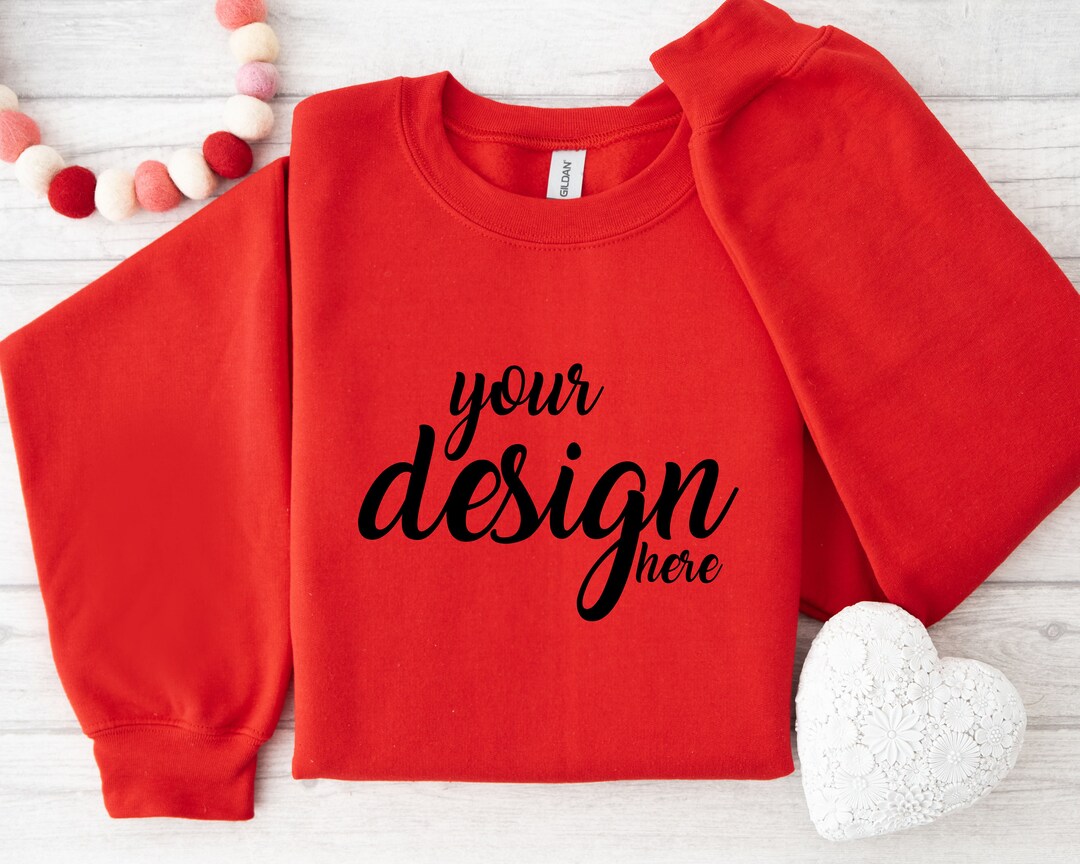 Red Sweater Mockup Gildan 18000 Mockup Valentine's Day Sweatshirt ...