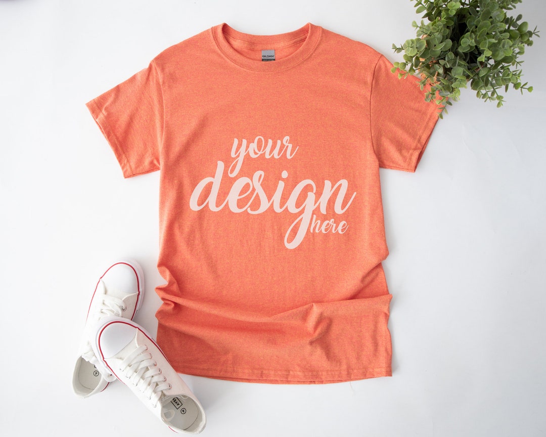 Boho Sunset Gildan 5000 Shirt Mockup Modern Tshirt Mock up Orange ...