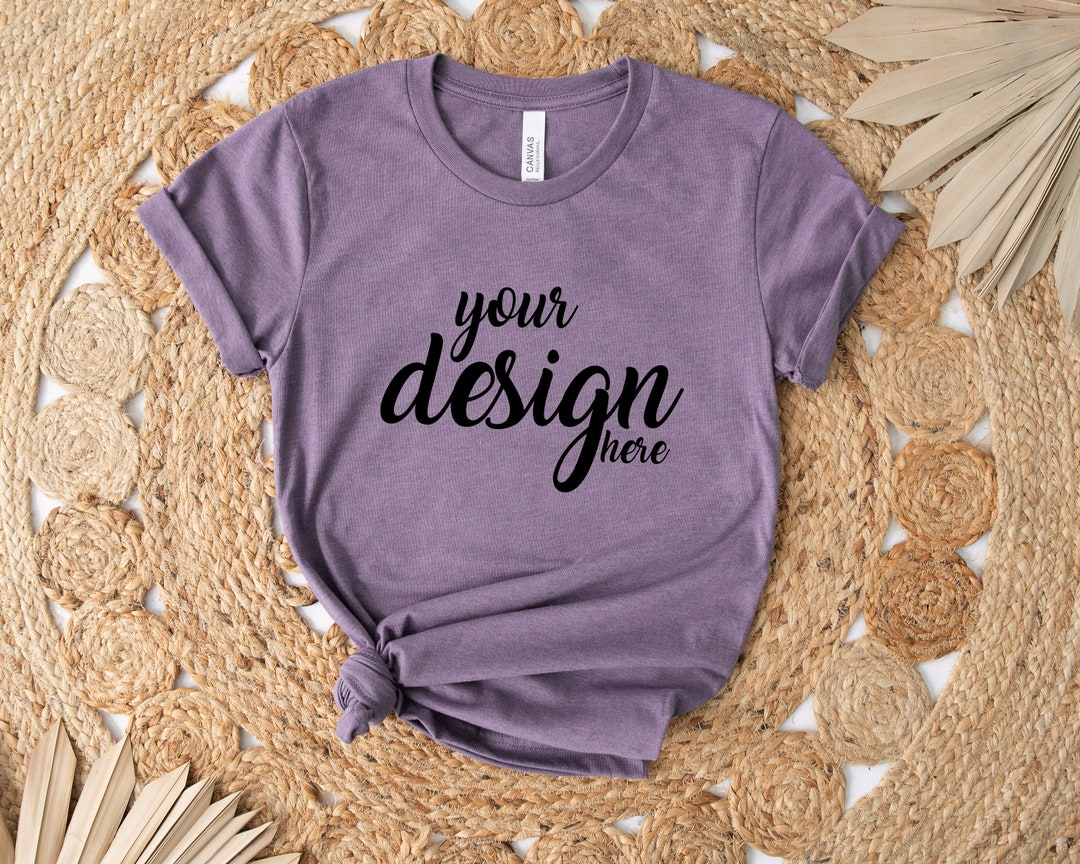 Heather Purple Bella Canvas Shirt Mockup 3001 Tshirt Mock up Stock ...