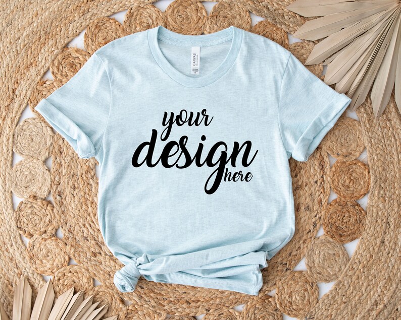 Heather Prism Ice Blue Bella Canvas Shirt Mockup 3001 Tshirt Mock up ...