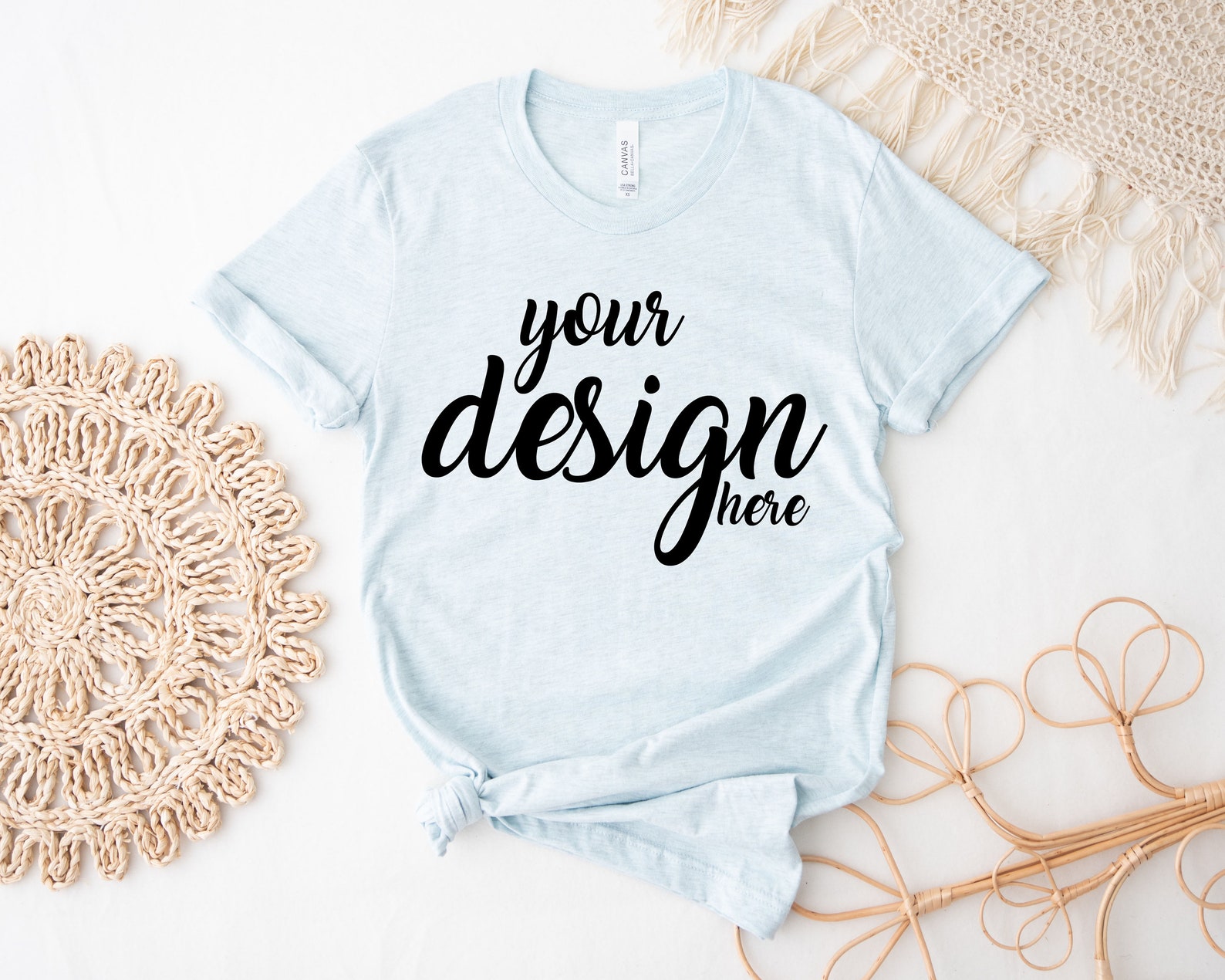 Heather Prism Ice Blue Bella Canvas Shirt Mockup 3001 Tshirt Mock up ...
