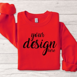 Gildan 18000 Mockup Red Sweater Mockup Gildan Sweatshirt Mockup Jumper ...