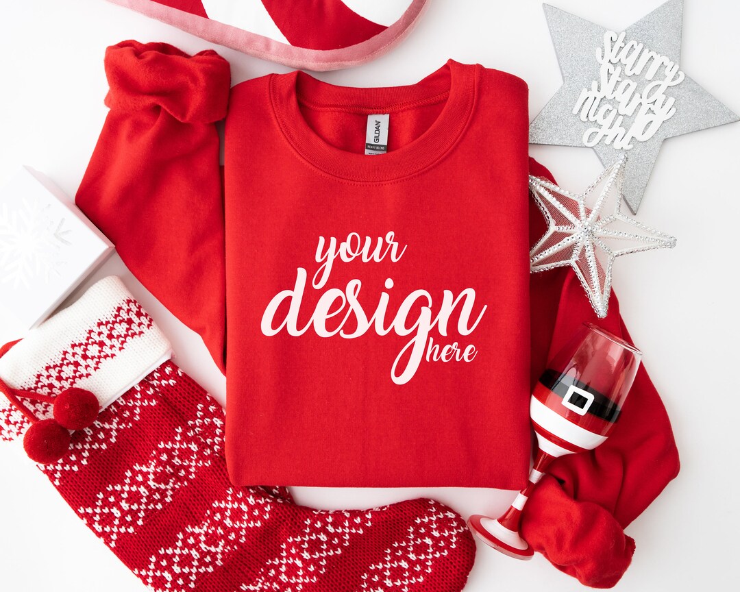 Red Christmas Sweater Mockup Gildan 18000 Mockup Gildan Red Sweatshirt ...