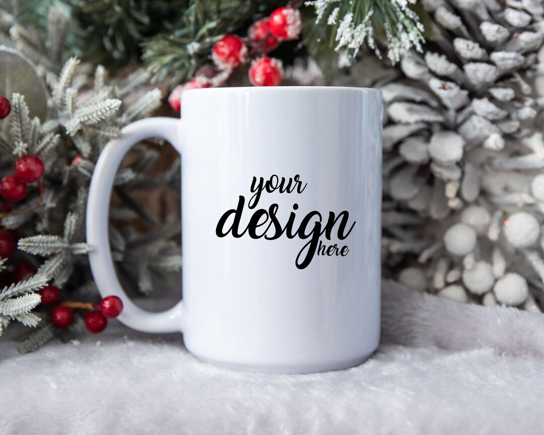Christmas Mug Mockup 15oz Cup Mockup Coffee Cup Mock up Winter Photo ...