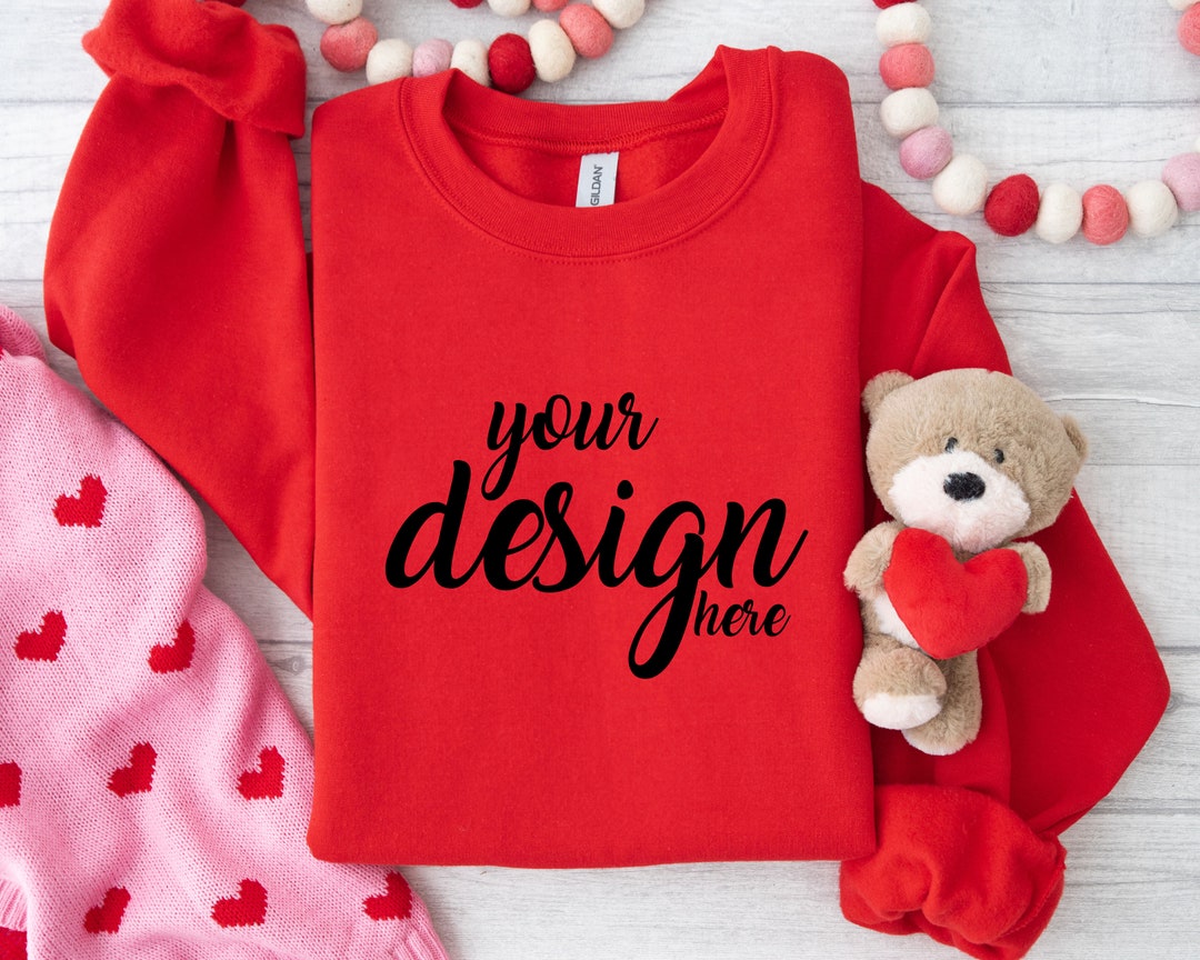 Red Sweater Mockup Gildan 18000 Mockup Valentine's Day Sweatshirt ...