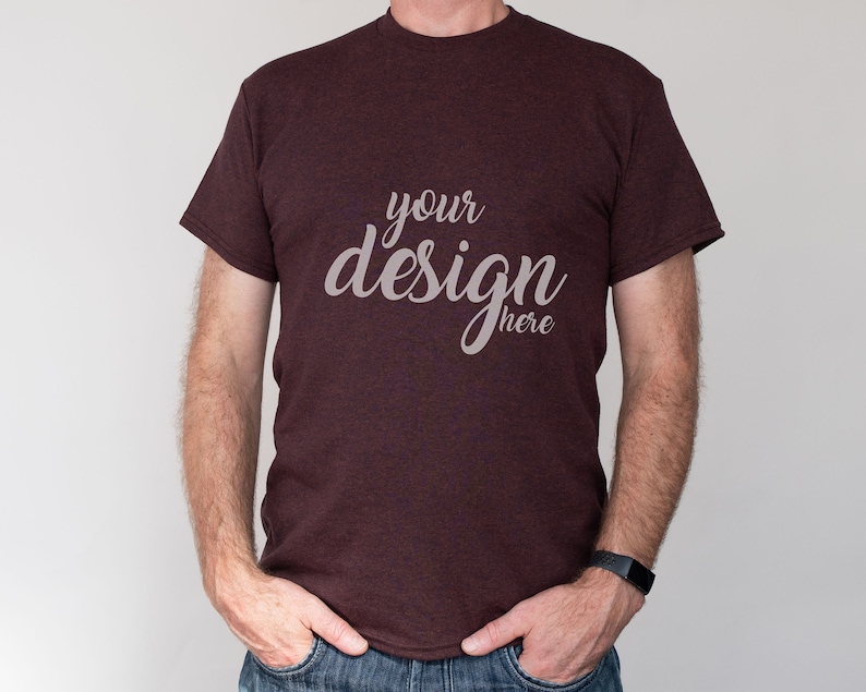 Male Model Russet Gildan Shirt Mockup Brown Tshirt Mock up Styled Stock ...