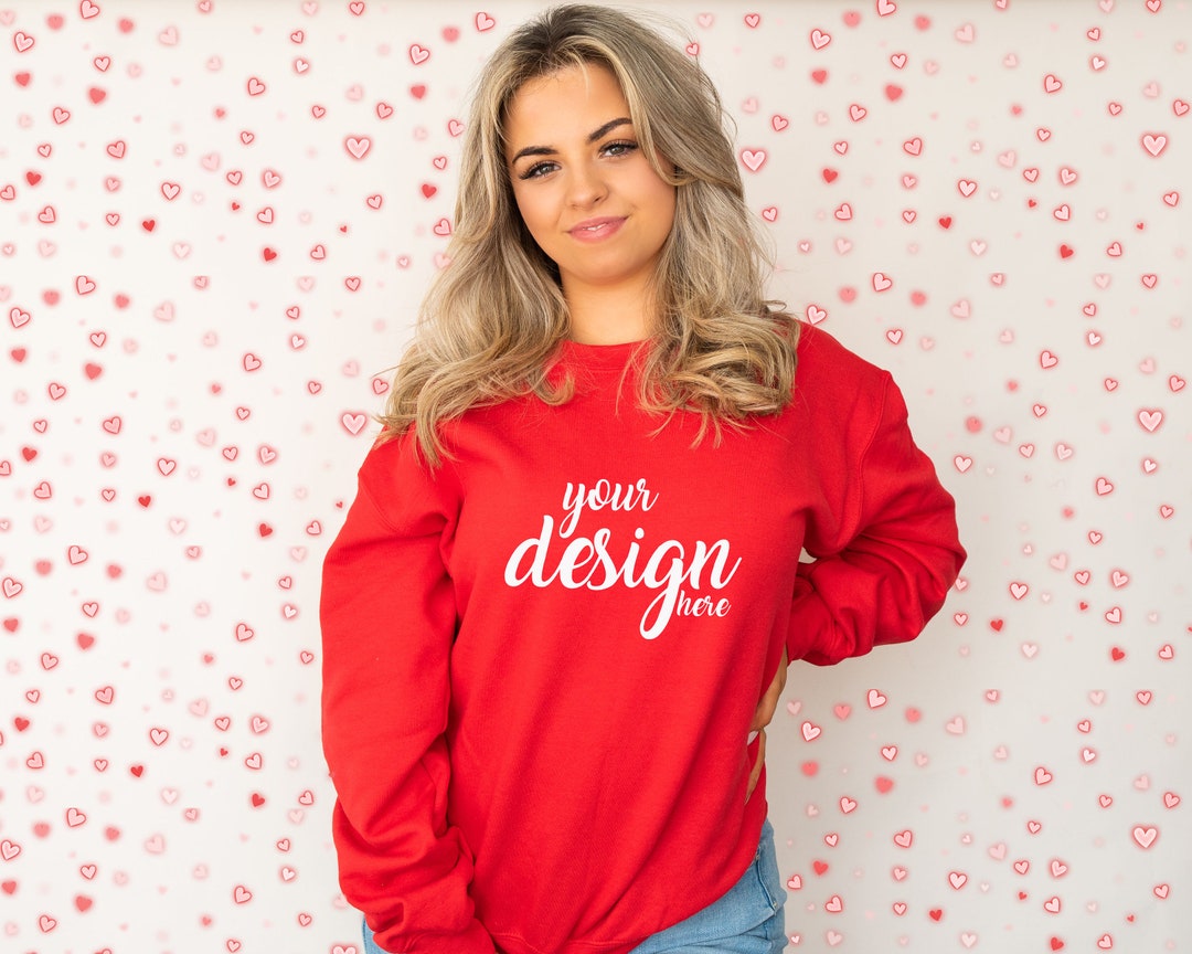Red Sweater Mockup Gildan 18000 Mockup Valentine's Day Sweatshirt ...