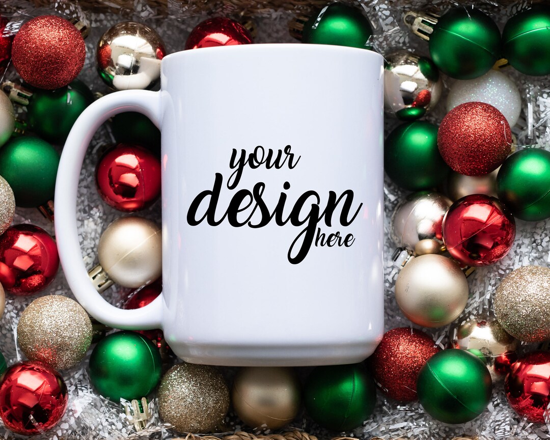 15oz Christmas Mug Mockup Coffee Cup Mock up Winter Styled Stock Photo ...