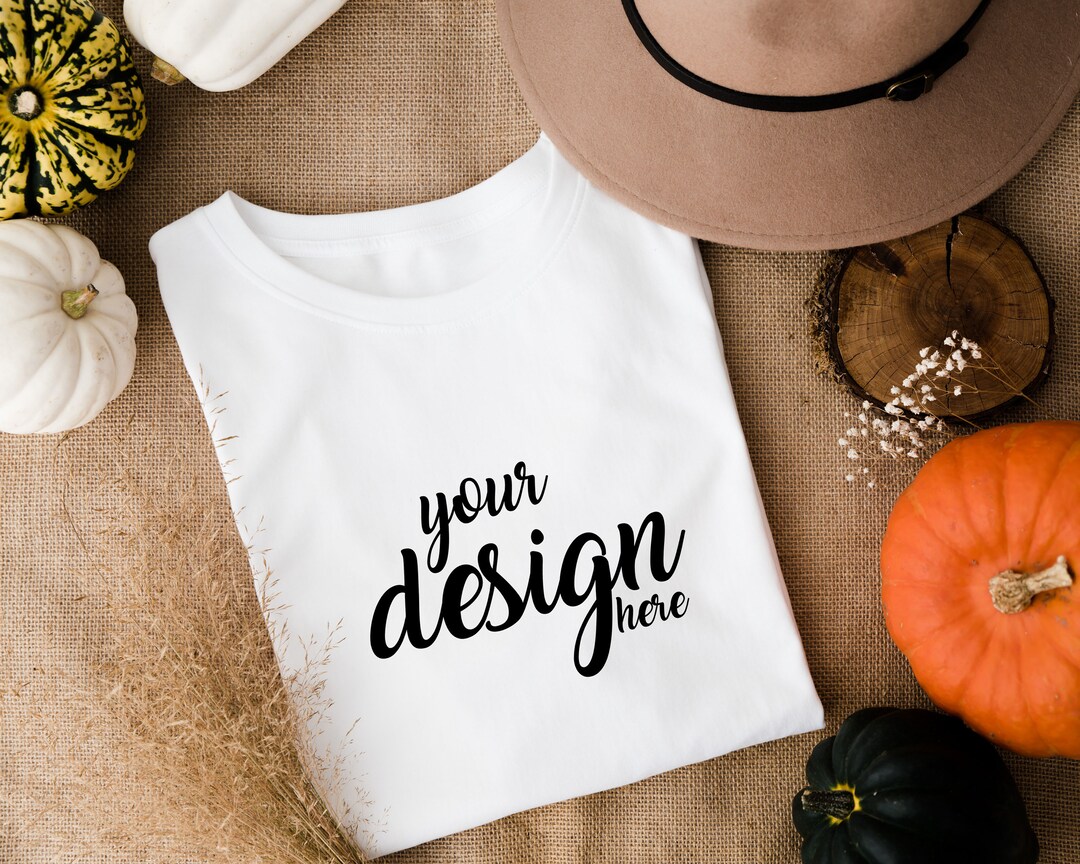 White Shirt Mockup Fall Tshirt Mock up Autumn Styled Stock Photo Tee ...