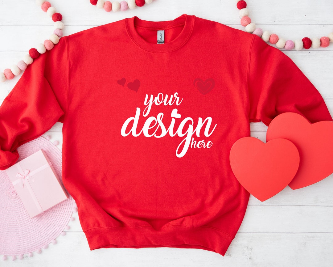 Red Sweater Mockup Gildan 18000 Mockup Valentine's Day Sweatshirt ...