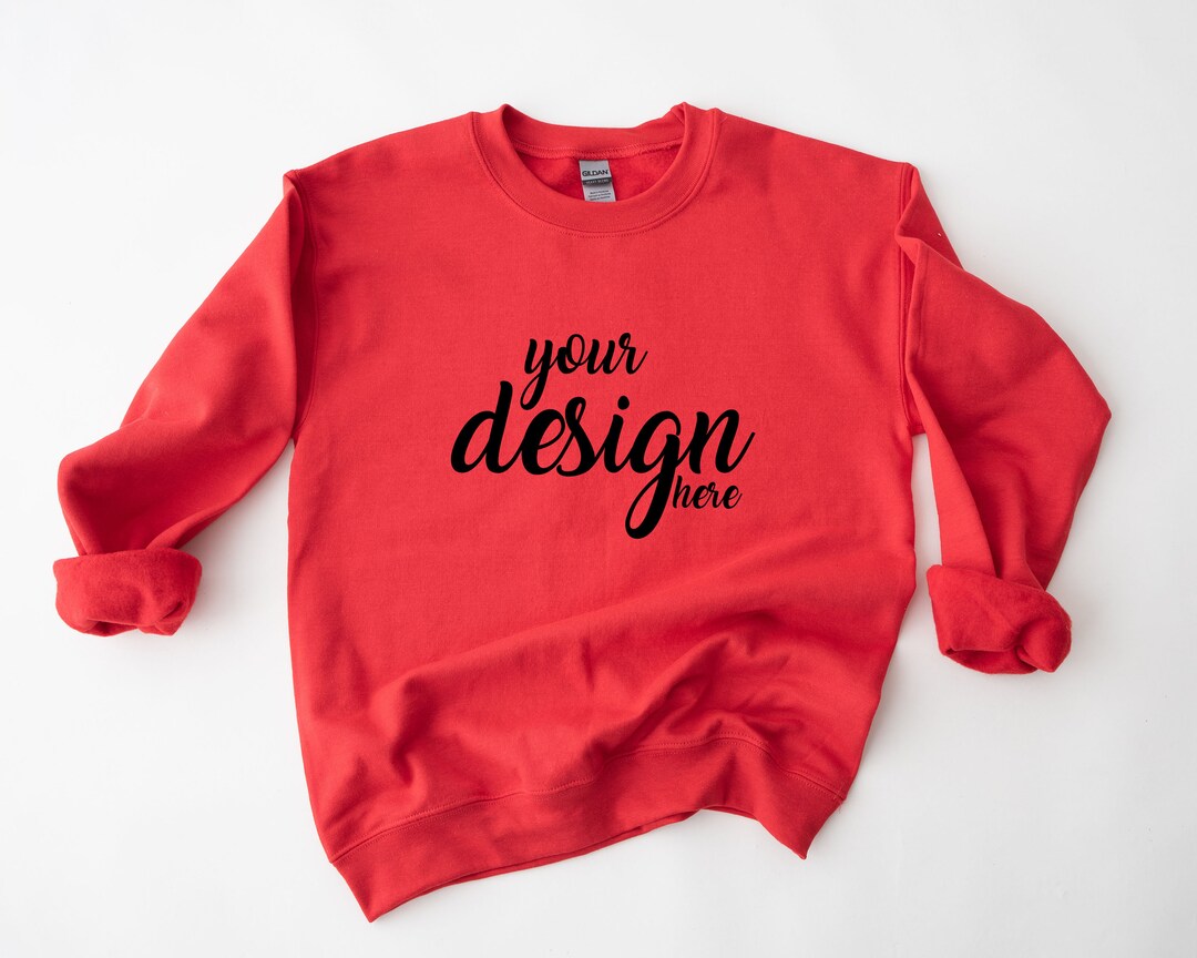 Red Sweater Mockup Gildan 18000 Mockup Gildan Red Sweatshirt Mockup ...