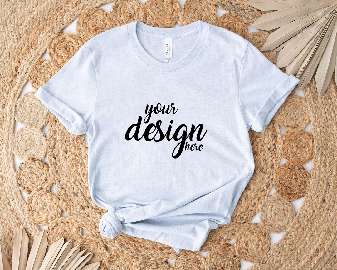 Heather Ice Blue Bella Canvas Shirt Mockup 3001 Tshirt Mock up Stock ...