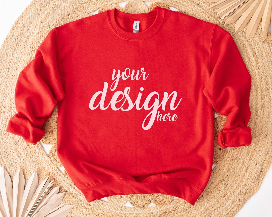 Red Sweater Mockup Gildan 18000 Mockup Gildan Red Sweatshirt Mockup ...