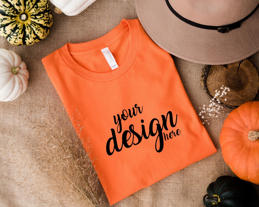 Orange Shirt Mockup Fall Tshirt Mock up Autumn Styled Stock Photo Tee ...