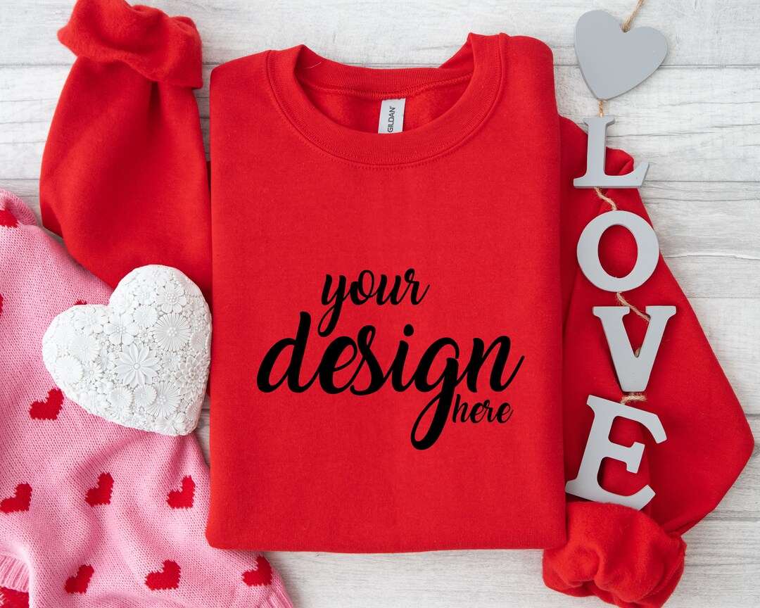Red Sweater Mockup Gildan 18000 Mockup Valentine's Day Sweatshirt ...