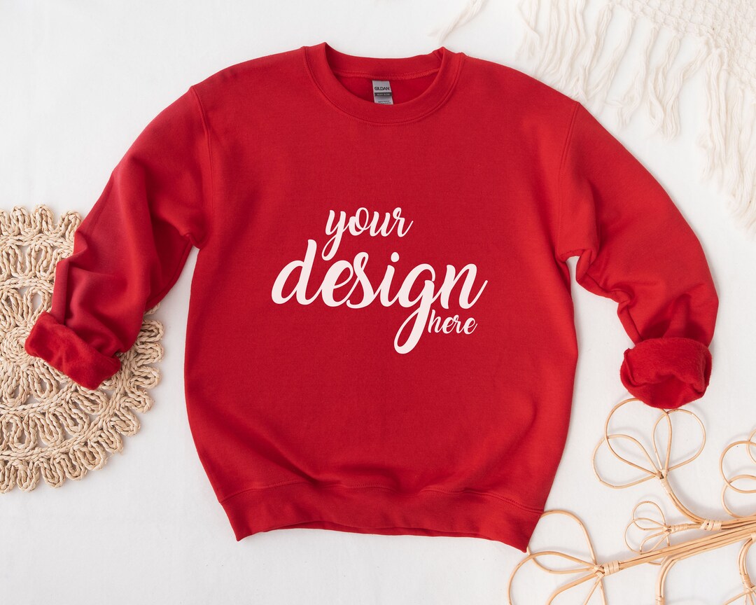 Red Sweater Mockup Gildan 18000 Mockup Gildan Red Sweatshirt Mockup ...