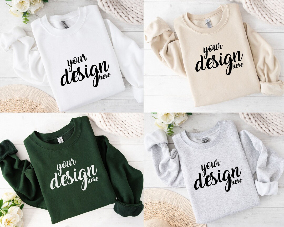 4 X Sand Gildan 18000 Mockup Ash Forest Sweater Gildan 18000 Mockup ...