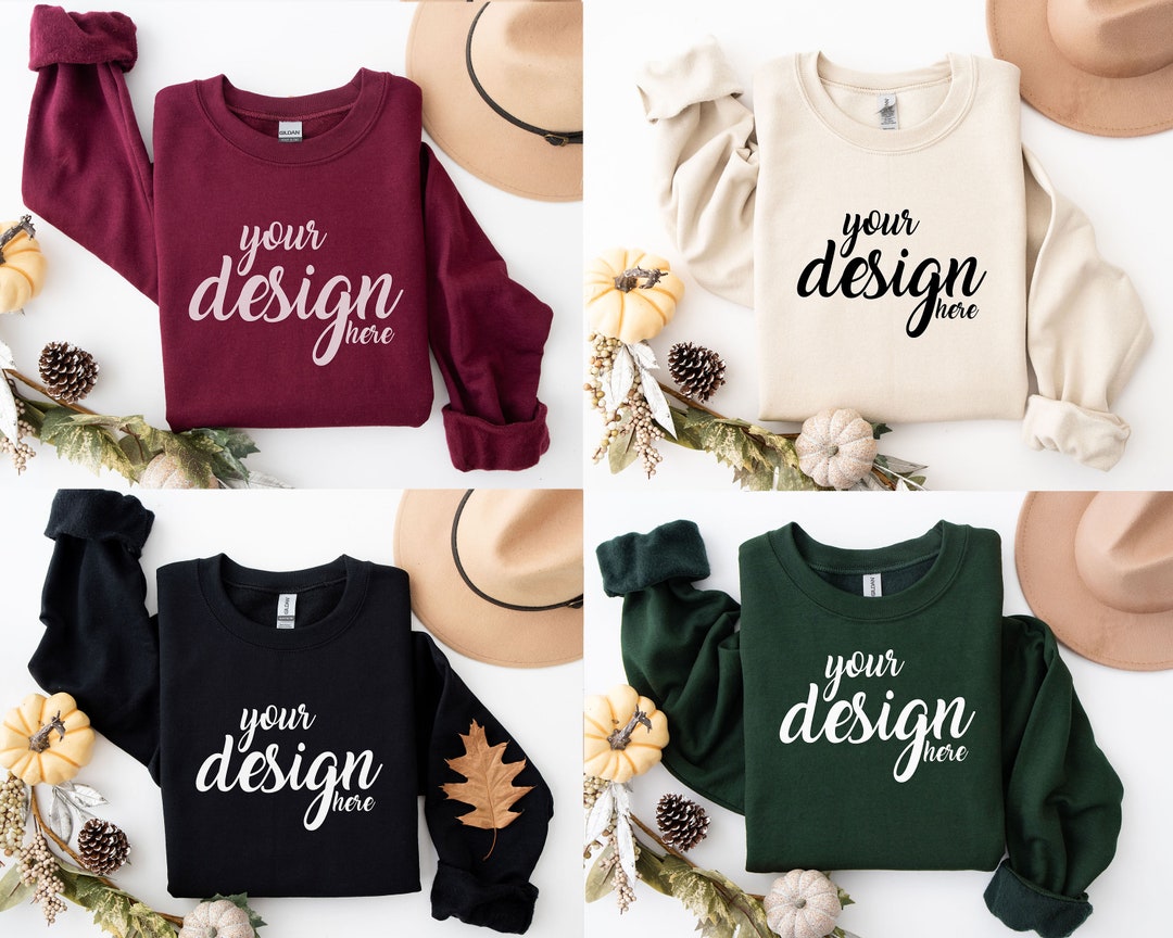 4x Sweater Mockups Gildan 18000 Mockup Autumn Sweatshirt Mockup Ash ...