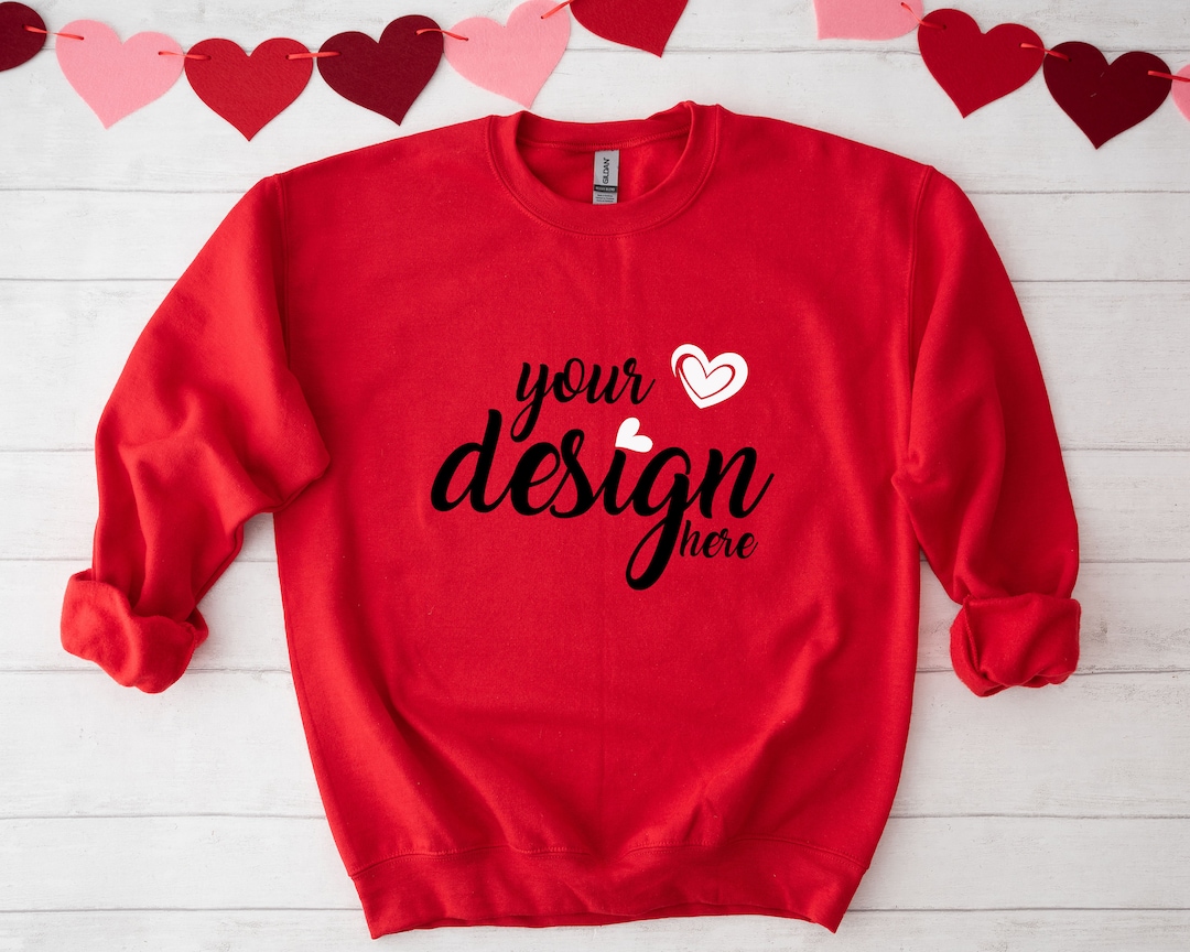 Red Sweater Mockup Gildan 18000 Mockup Valentine's Day Sweatshirt ...