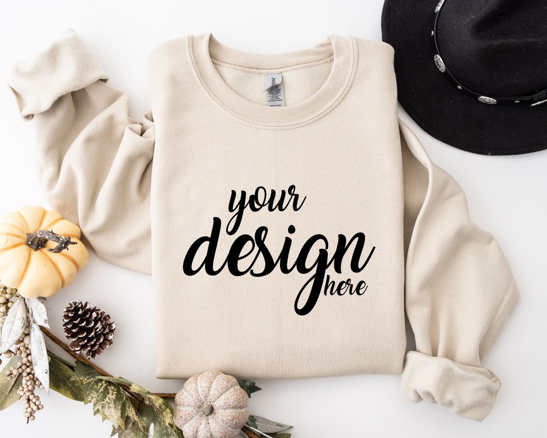 Sand Sweater Mockup Gildan 18000 Mockup Autumn Sweatshirt Mockup ...