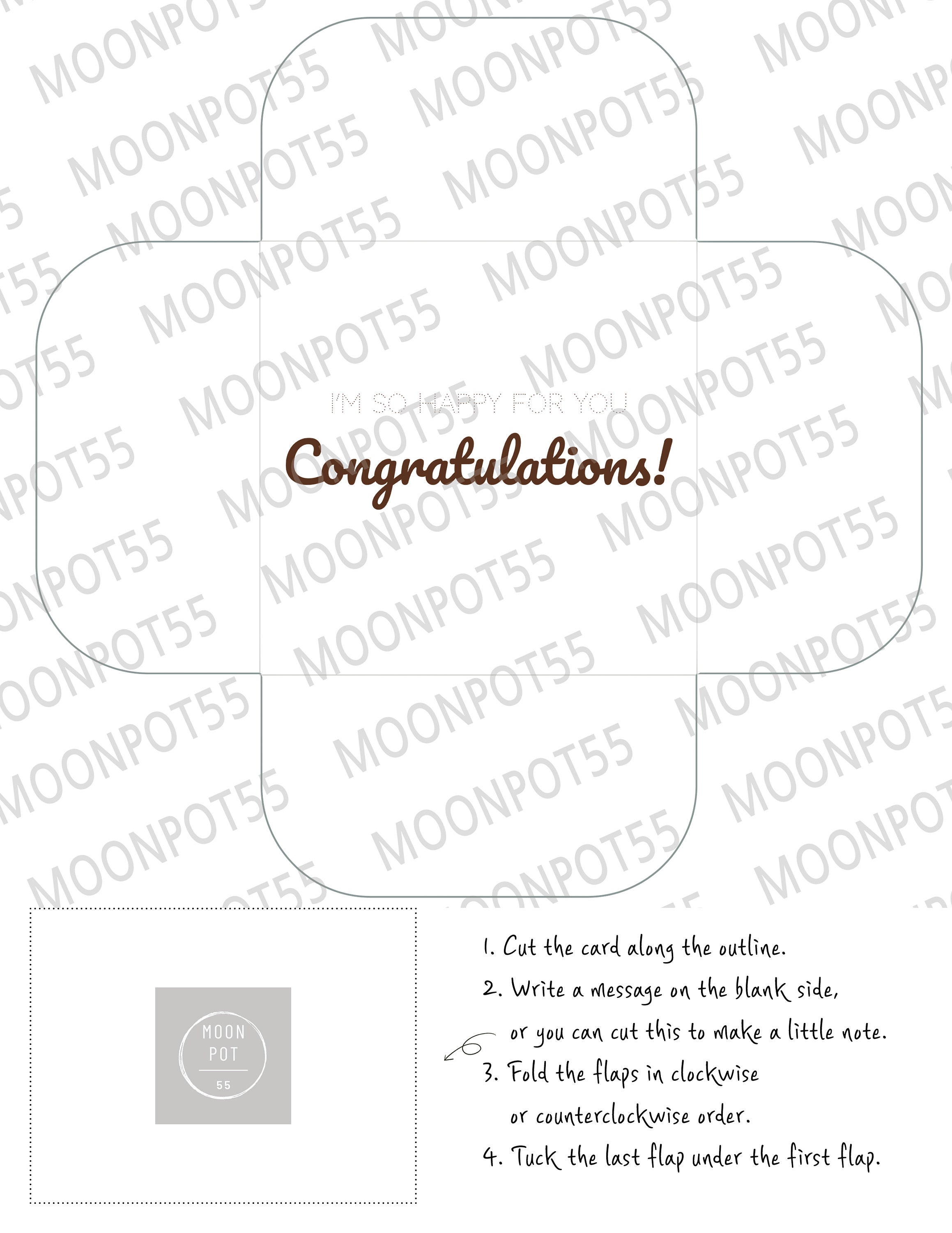 Congratulations Card: Printable Envelope Note Card (instant Download ...
