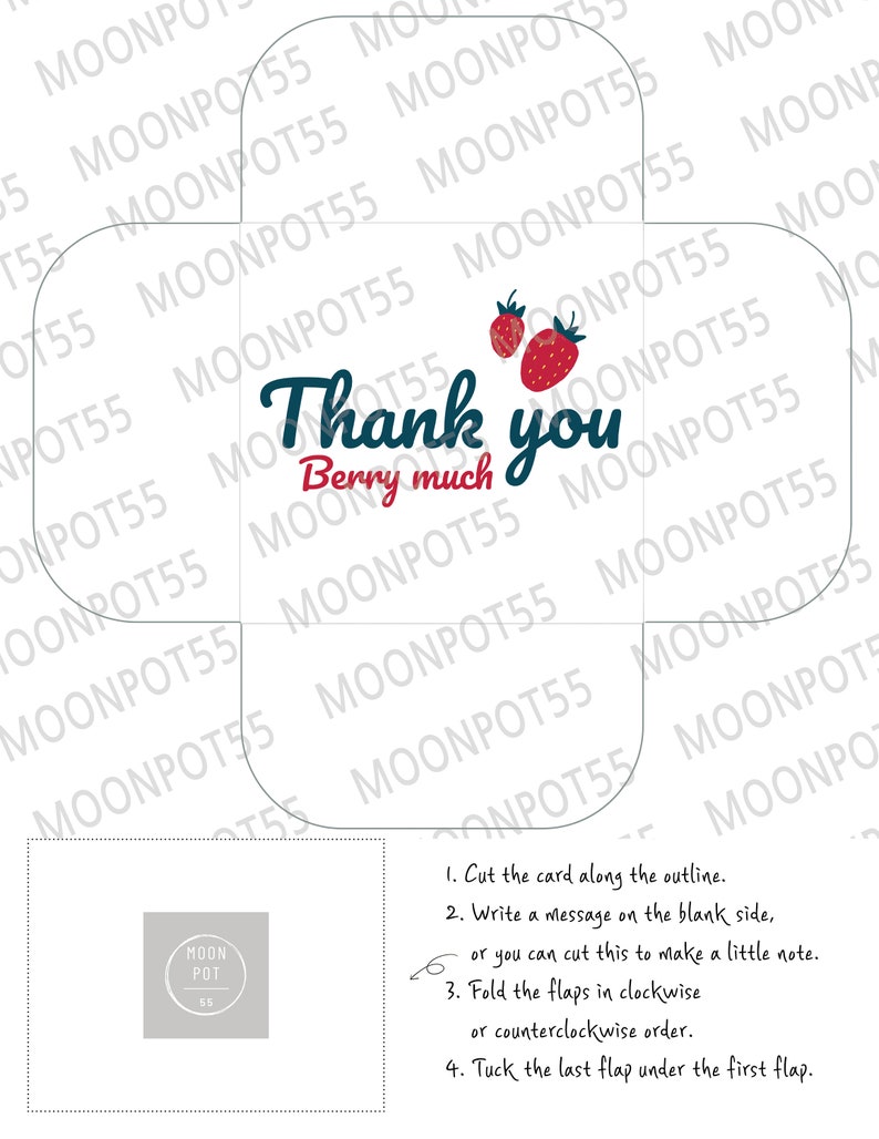 Thank You Berry Much/ Printable Note Card/ Gift Card Holder/ Simple ...