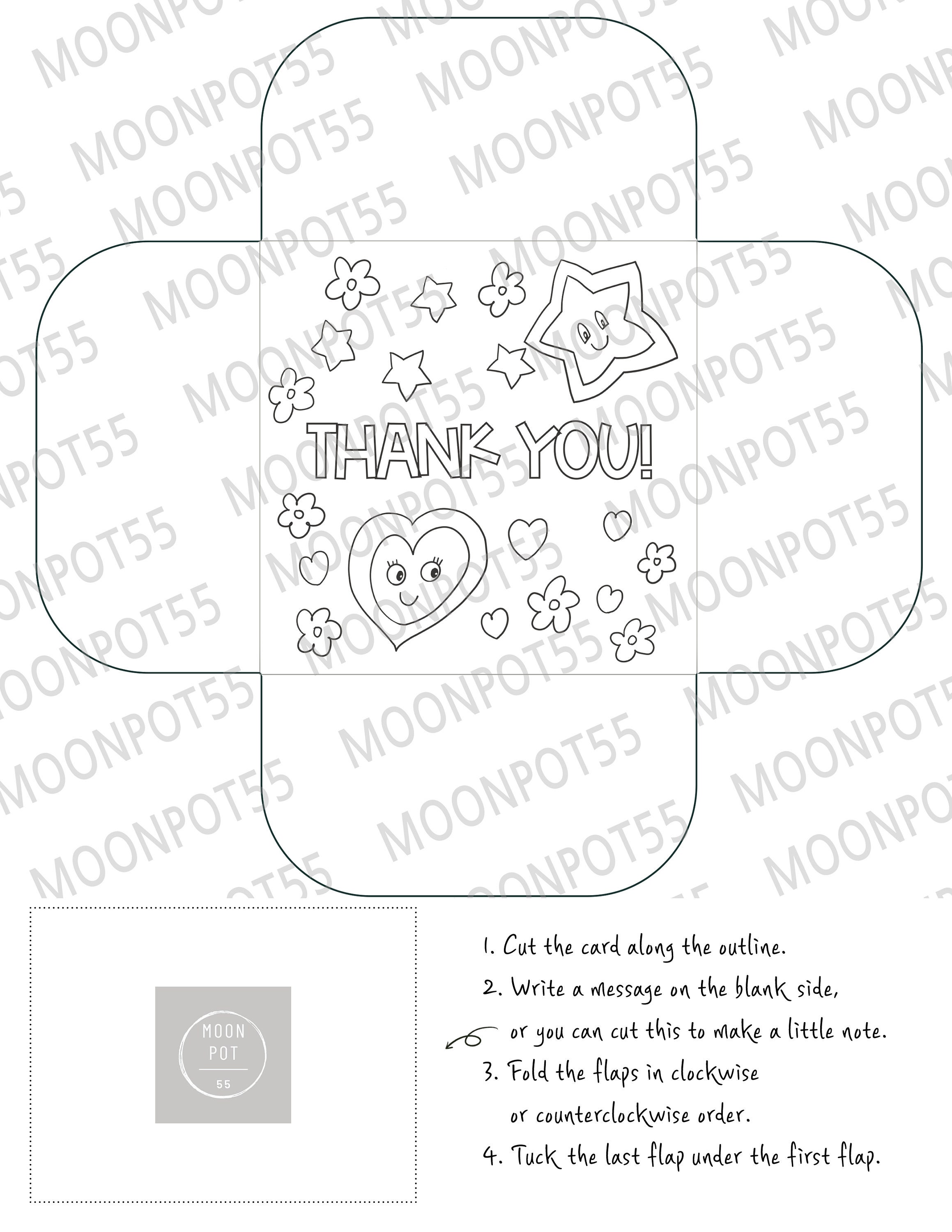 Thank You Card/ Printable Kids Coloring Note Card/ DIY Gift Card Holder ...