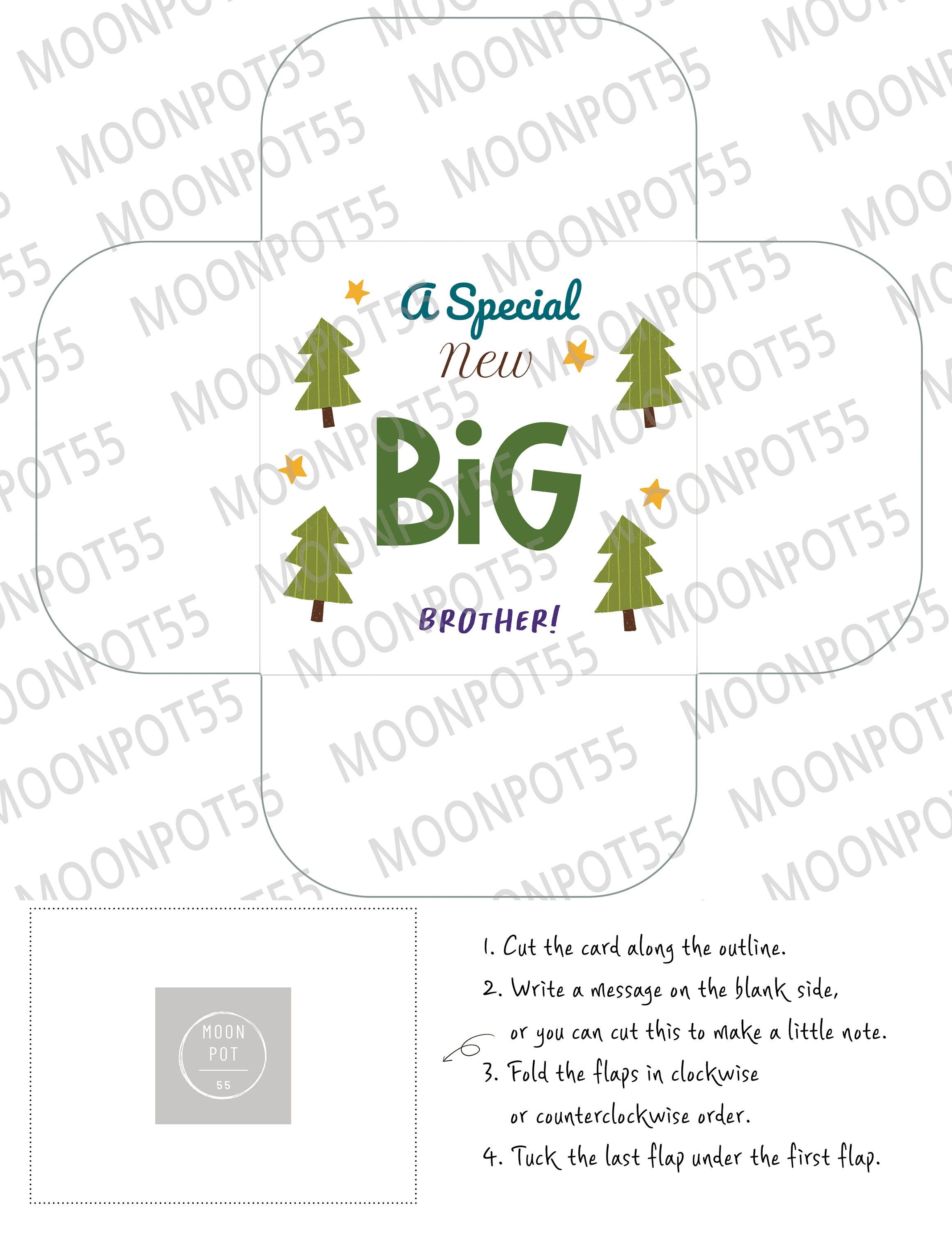 A Special New Big Brother/ Printable Note Card/ DIY Gift Card Holder ...