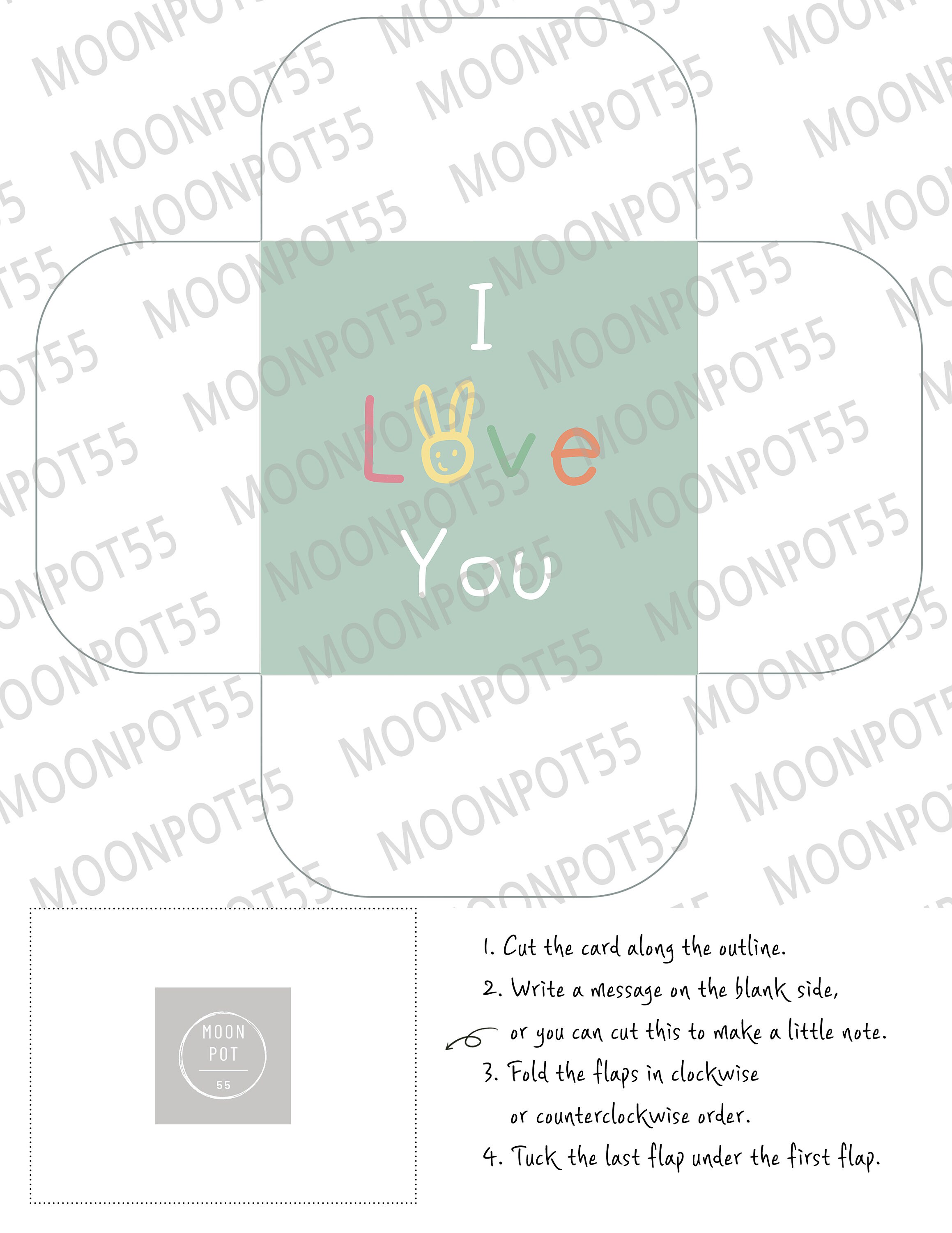 I Love You Printable Note Card/ DIY Gift Card Holder/ Self Locking ...