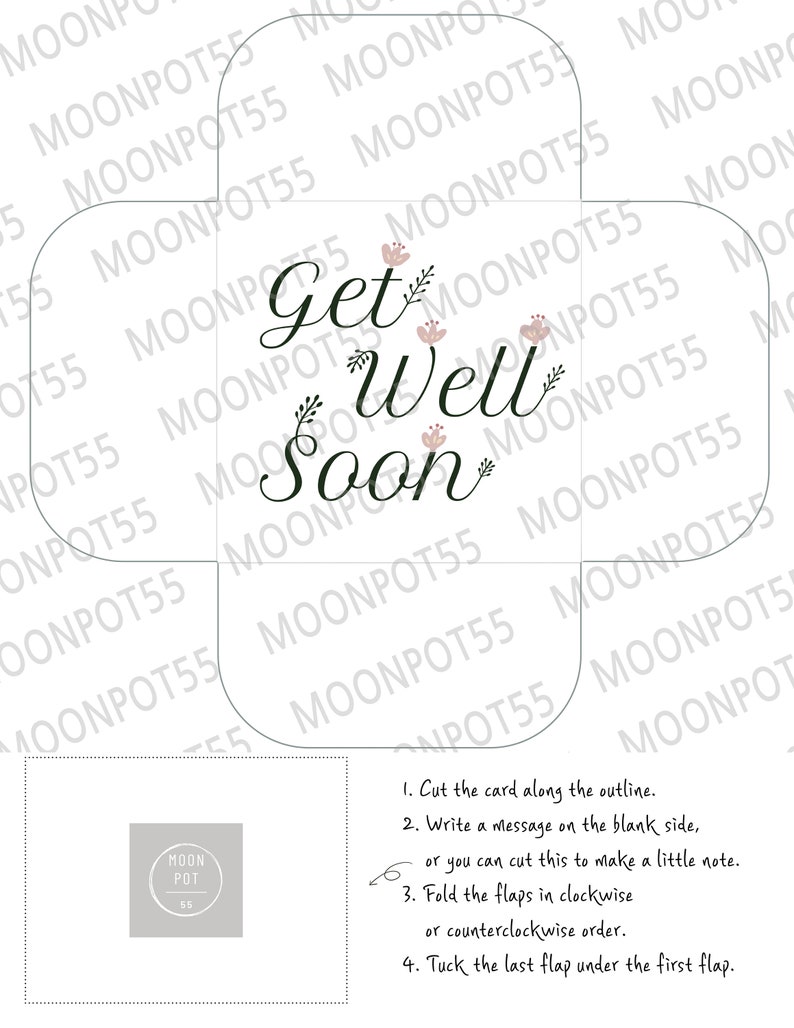 Get Well Soon Printable Note Card/ DIY Gift Card Holder/ Simple ...