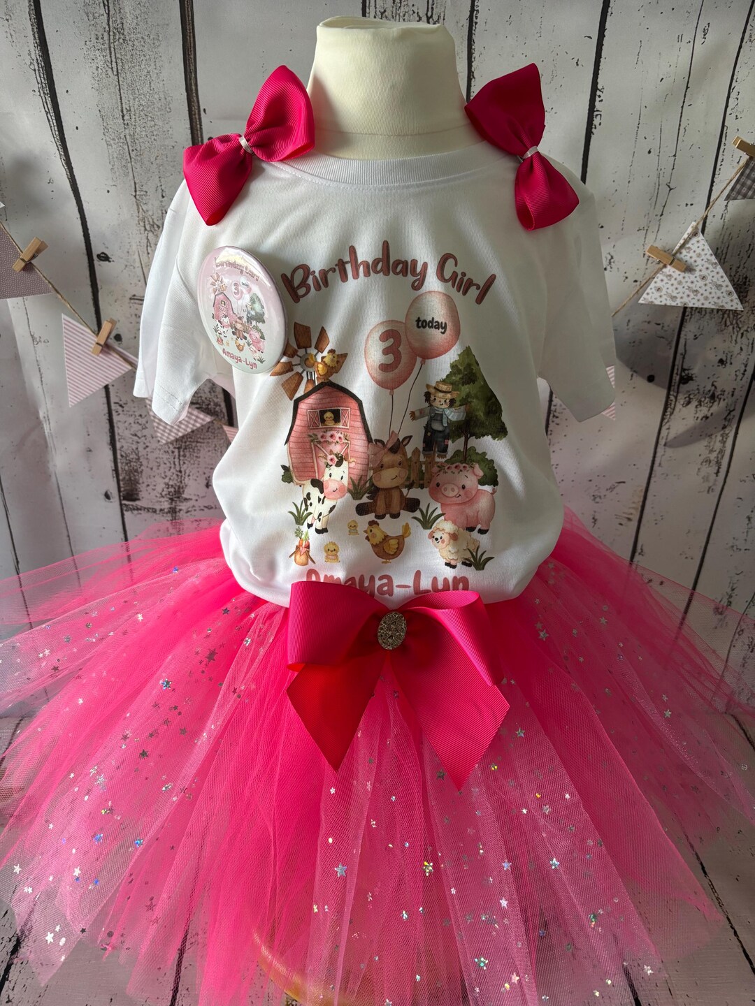 Personalised Farm Birthday Tutu Dress Set: T-shirt, Badge and Bows - Etsy