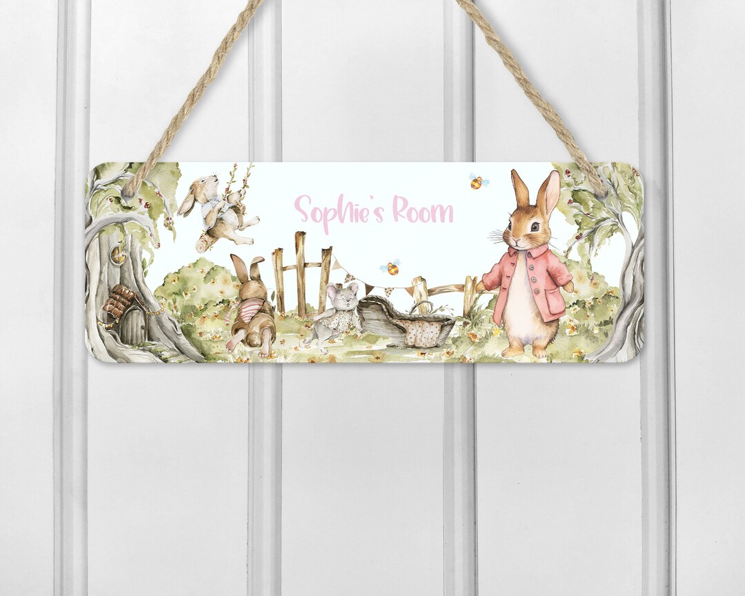 Personalised Pink Rabbit Door Sign Kids Bedroom Sign Nursery - Etsy