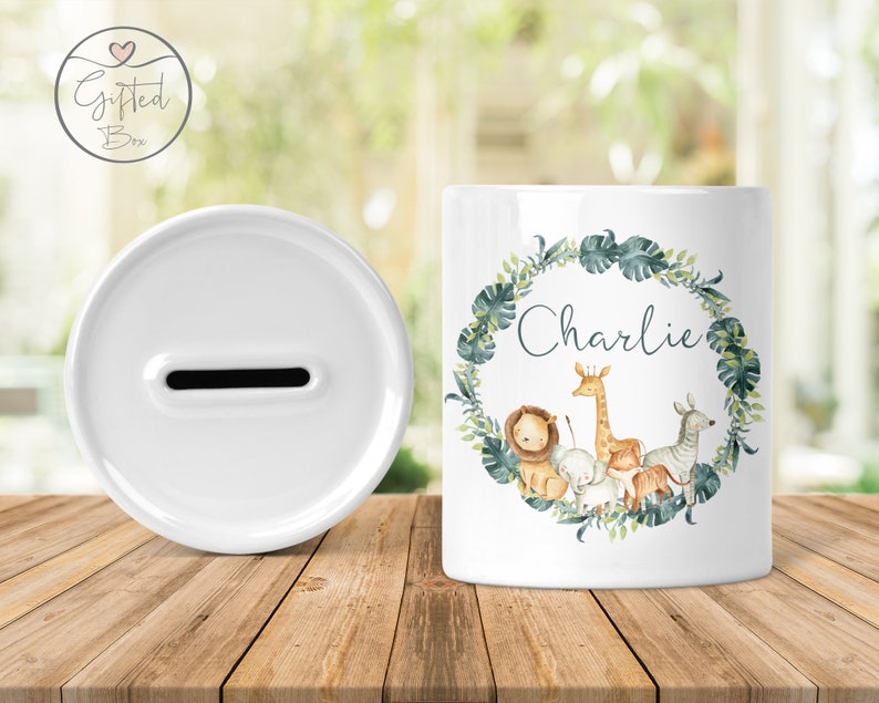 Kids Personalised Jungle Safari Animals Printed Money Box | Etsy