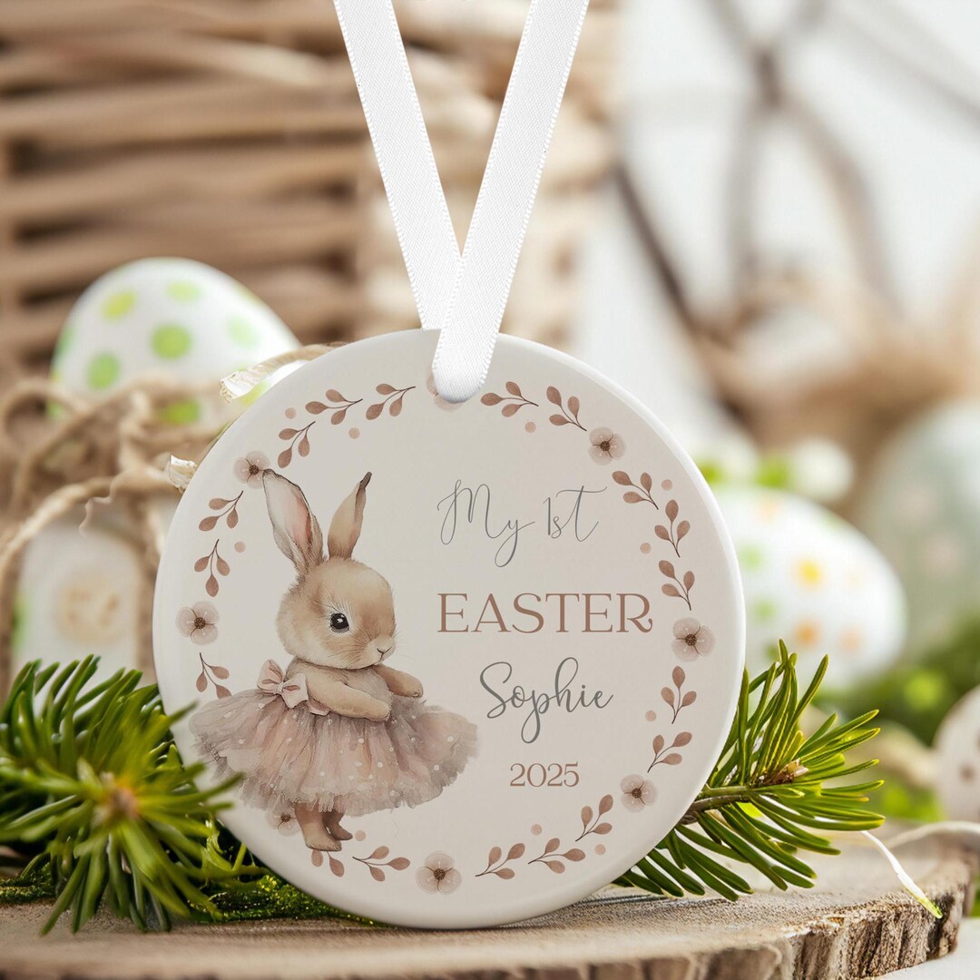 Personalised First Easter Ornament, Cute Little Bunny Ornament, Ceramic ...