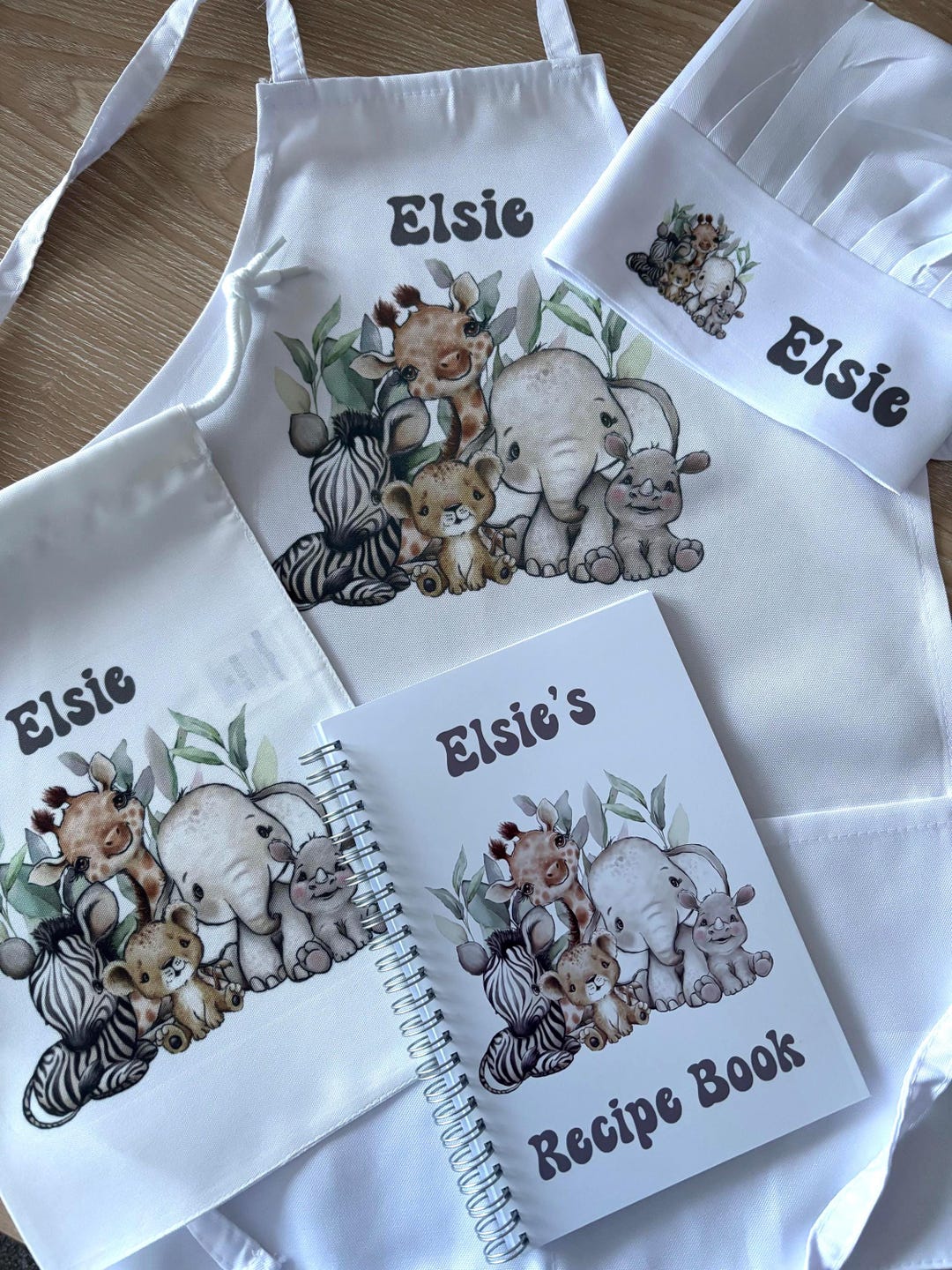 Personalised Kids Safari Theme Baking Set, Children's Kit, Apron ...