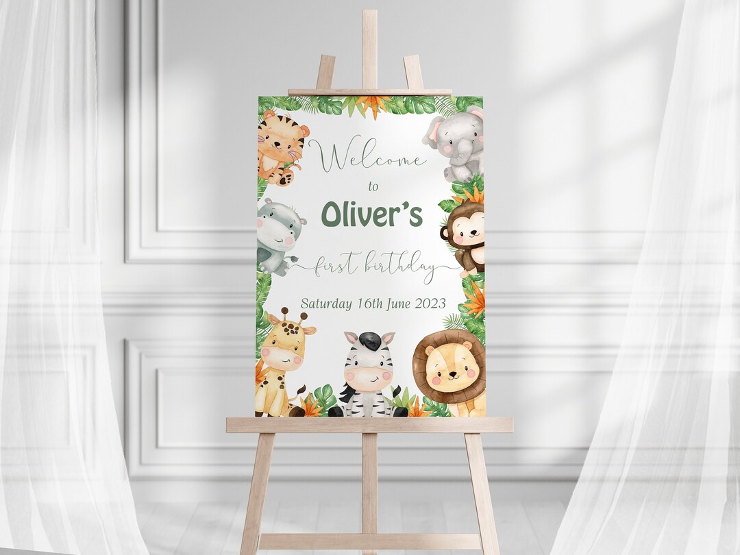 Personalised SAFARI Birthday Sign Welcome Sign, Safari Jungle Sign ...