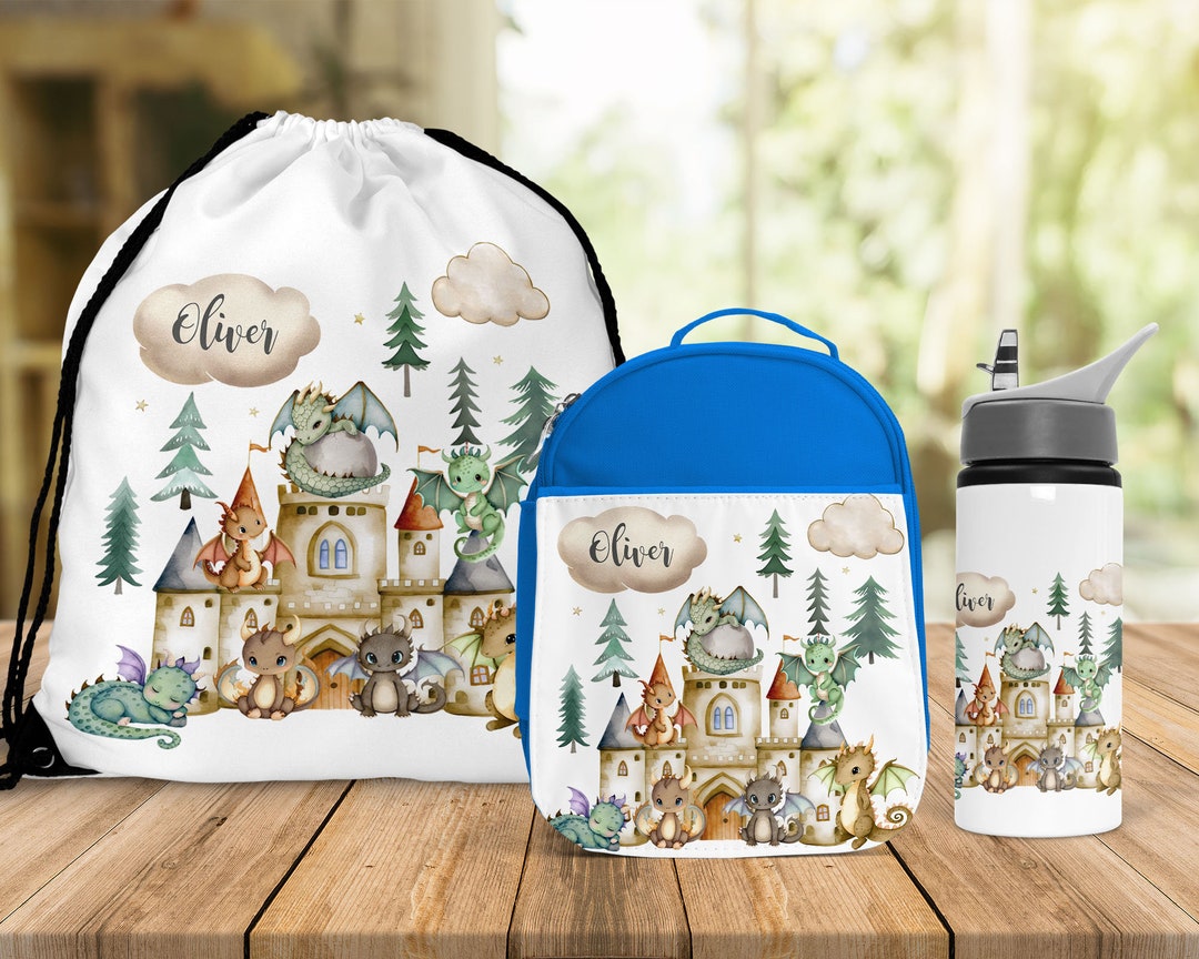 Personalised Dragon Lunch Bag & Water Bottle Set - Kids Back to School ...