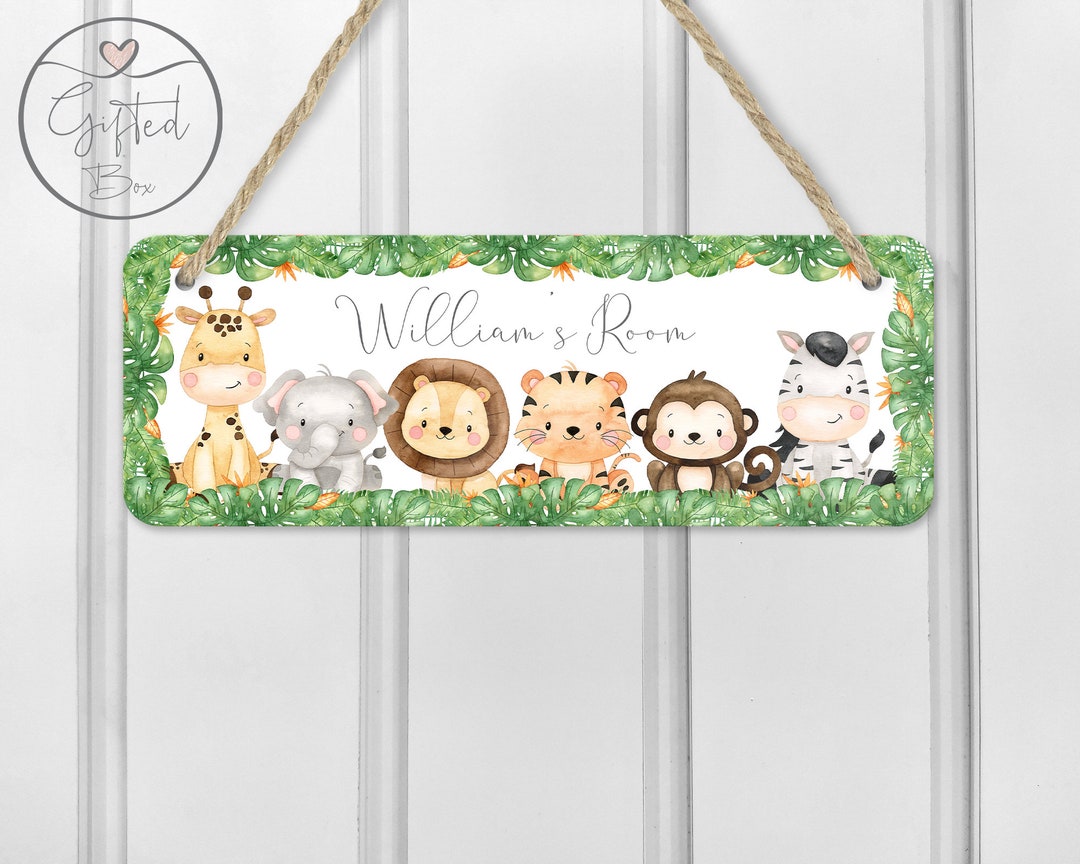 Personalised Safari Jungle Door Sign Kids Bedroom Sign Nursery Kids ...