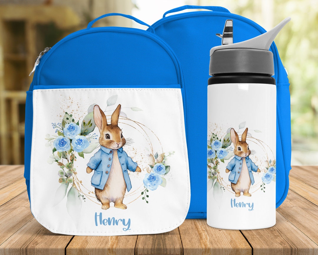 Back to School Blue Rabbit Lunch Bag Water Bottle Girls Personalised ...