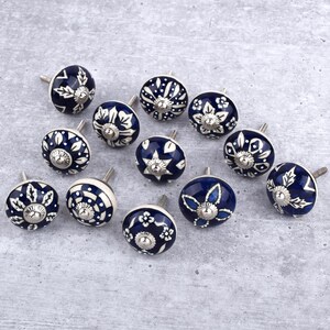 Blue Ceramic Drawer Pulls Knobs Kitchen Cabinet Door Handle Drawer Knobs Hardware Knobs Handmade ...