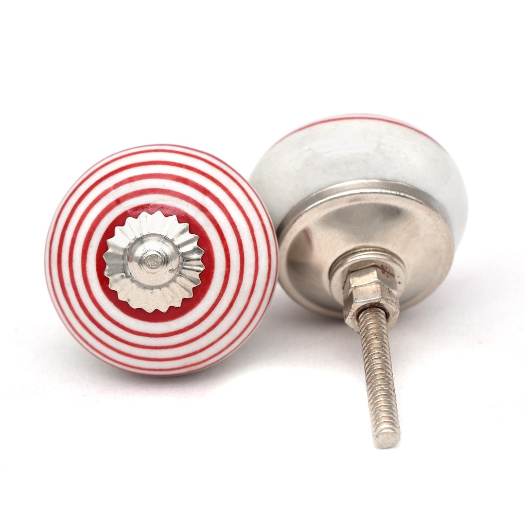 Red & White Ceramic Knobs Kitchen Cabinet Drawer Knobs Hardware Knobs Handmade Knobs Cabinet ...