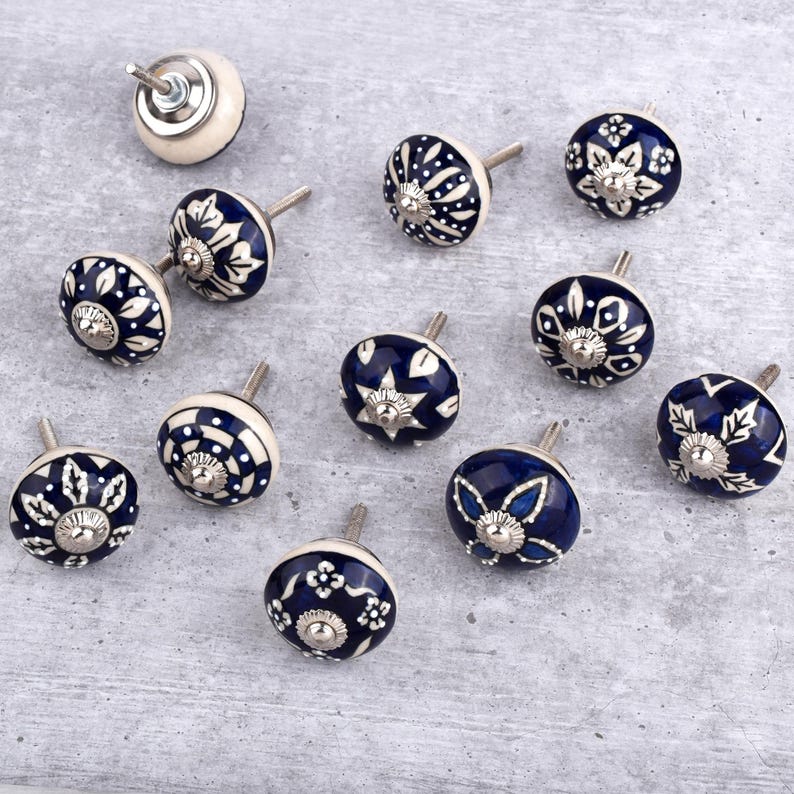 Blue Ceramic Drawer Pulls Knobs Kitchen Cabinet Door Handle Drawer Knobs Hardware Knobs Handmade ...