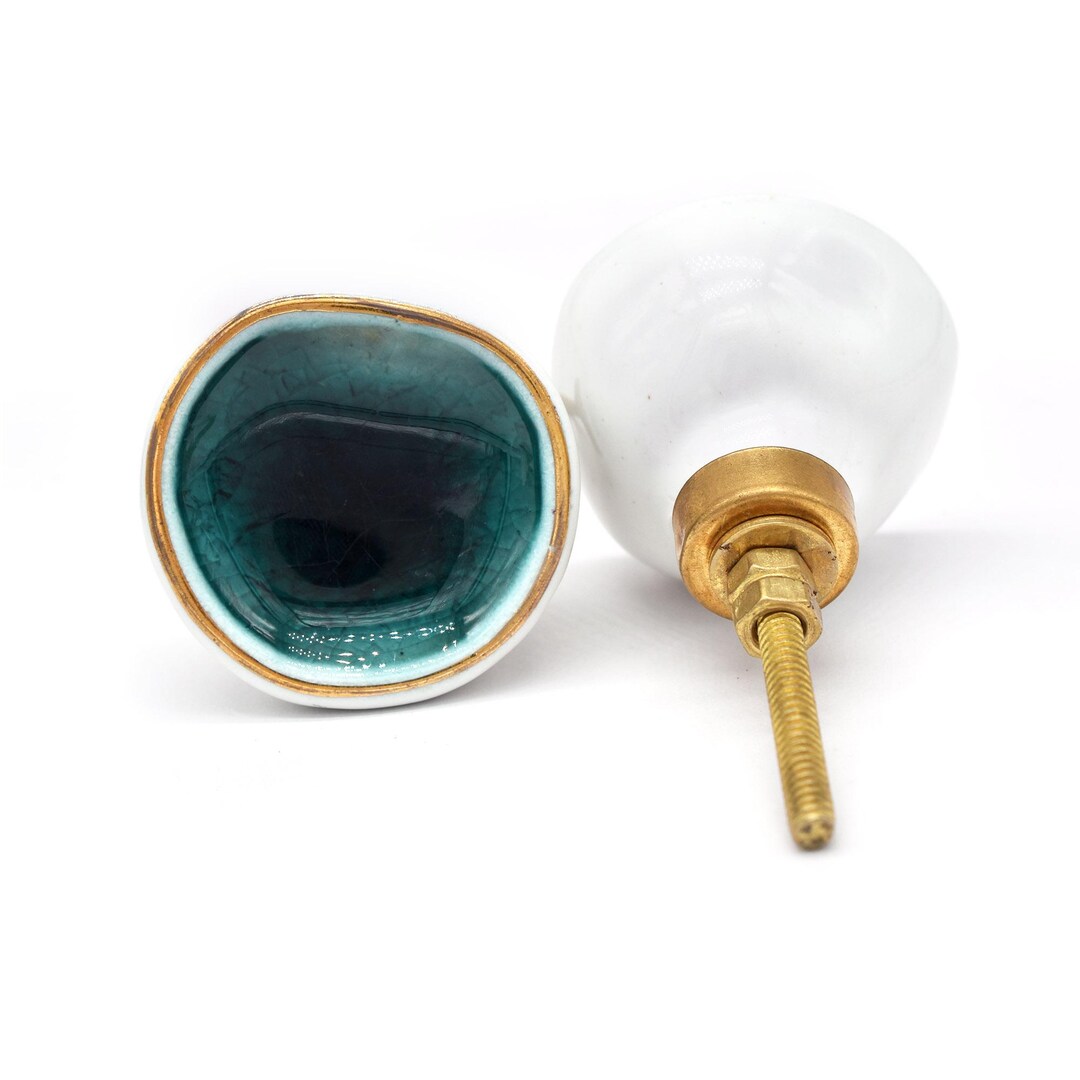 Emerald Drawer Pull Jade Green Stone With Gold Accent Hand Painted Knob ...